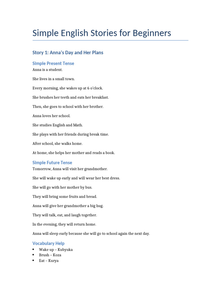 Simple English Stories For Beginners | PDF