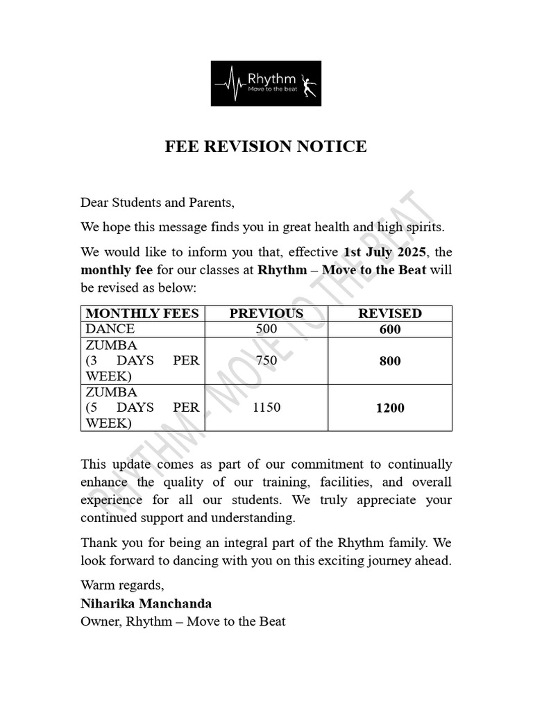 Fee Revision Notice | PDF