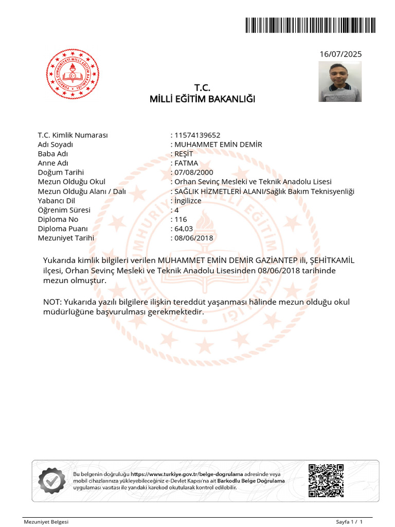 Milli Egitim Lise Mezuniyet Belgesi Sorgulama | PDF