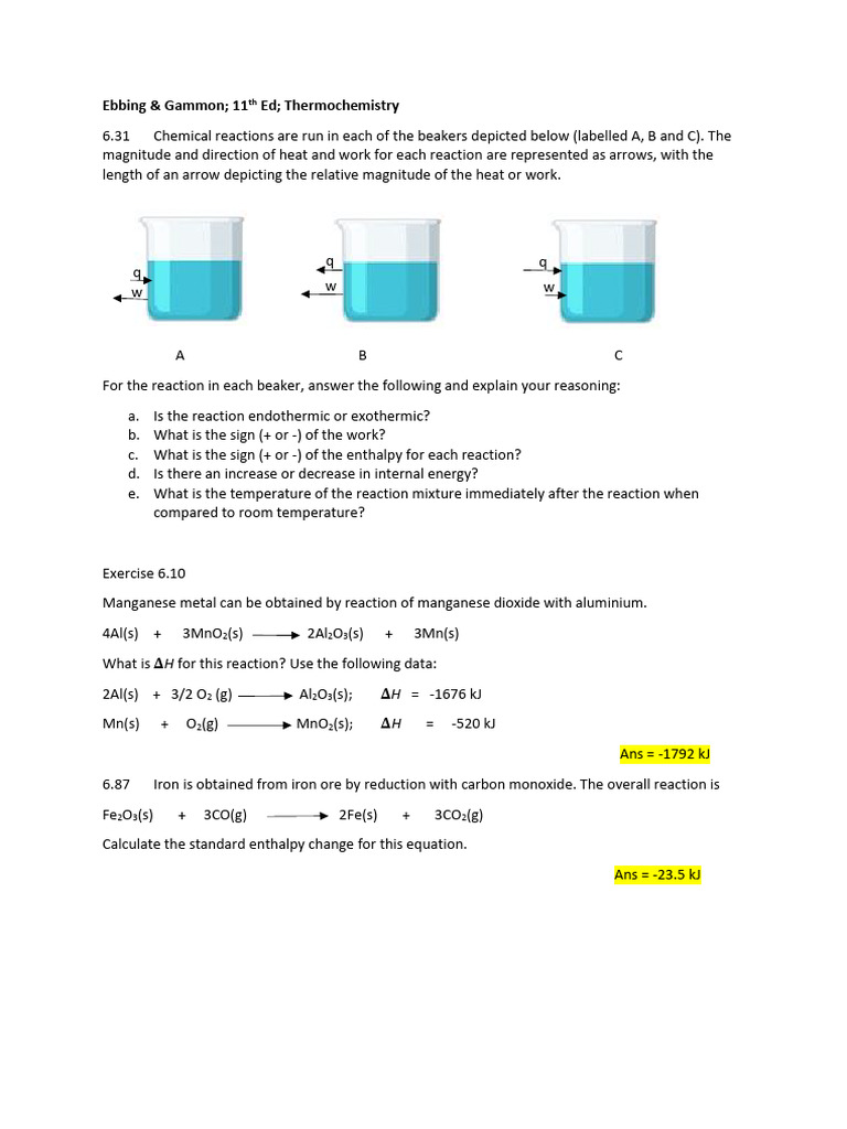 Thermochemistry Worksheet 1 | PDF
