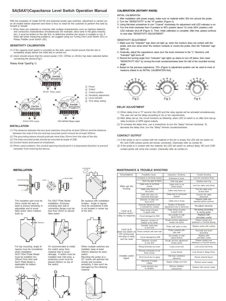 08-SA (SAX1) Capacitance Level Switch Operation Manual | PDF | Switch ...