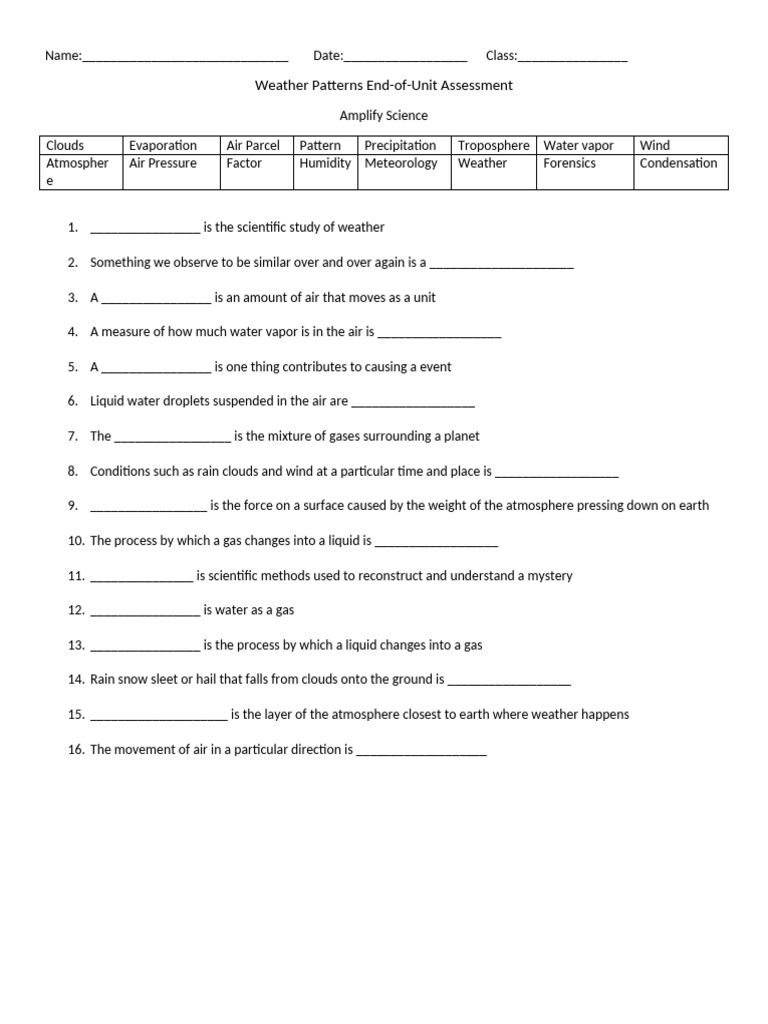 Weather Patterns Assessment Guide | PDF | Atmosphere Of Earth | Water Vapor