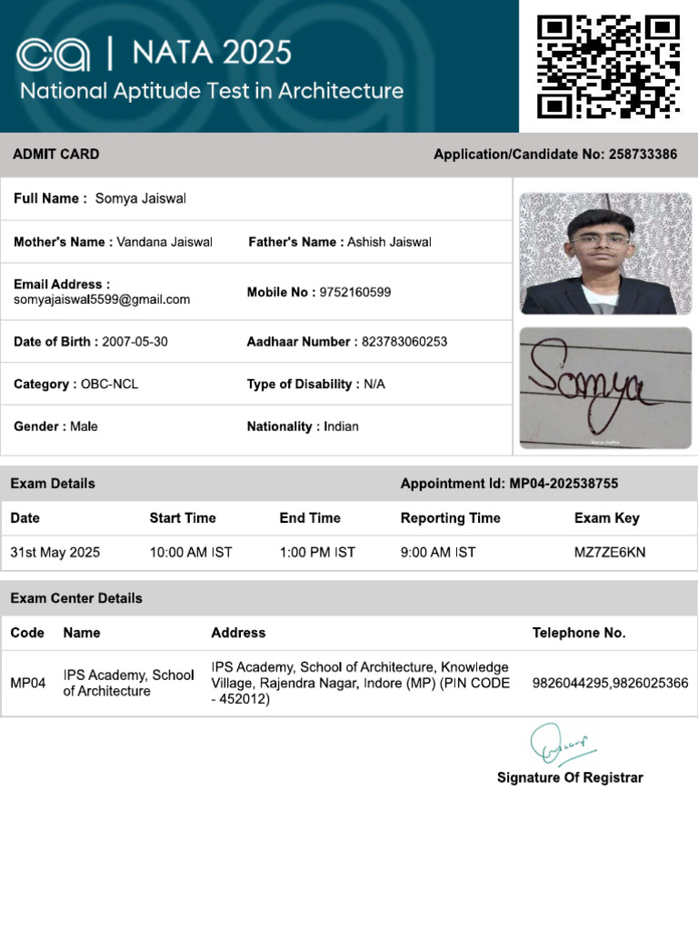 Nata Admit Card | PDF