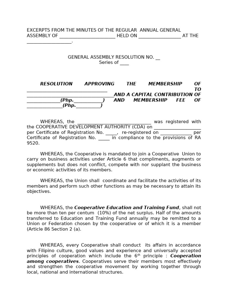 Cooperative Membership Approval Resolution | PDF | Government | Governance