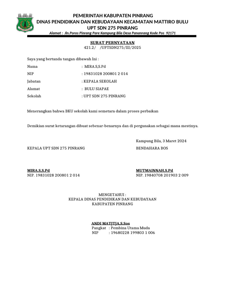 Surat Pernyataan Perbaikan | PDF