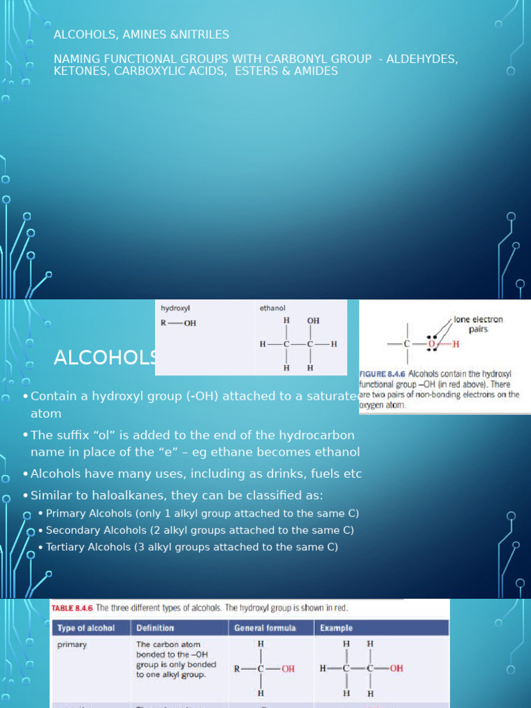 Alcohols, Amines &nitriles-1 | PDF | Amide | Amine