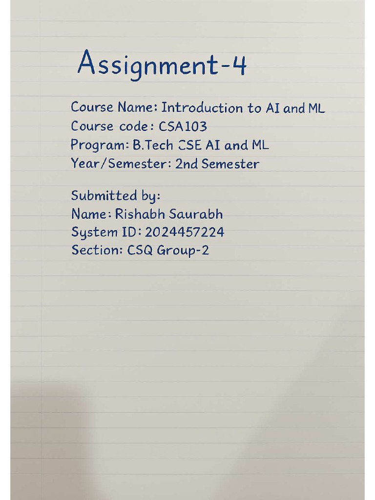 Ai ML Assignment 4 | PDF