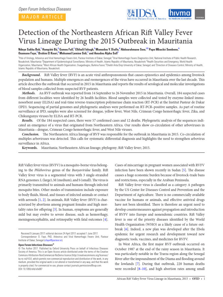 Rift Valley Fever Virus S Bob | PDF | Health Sciences | Diseases And ...