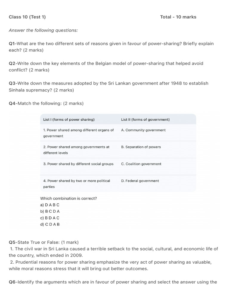 Class 10 Test 1 | PDF