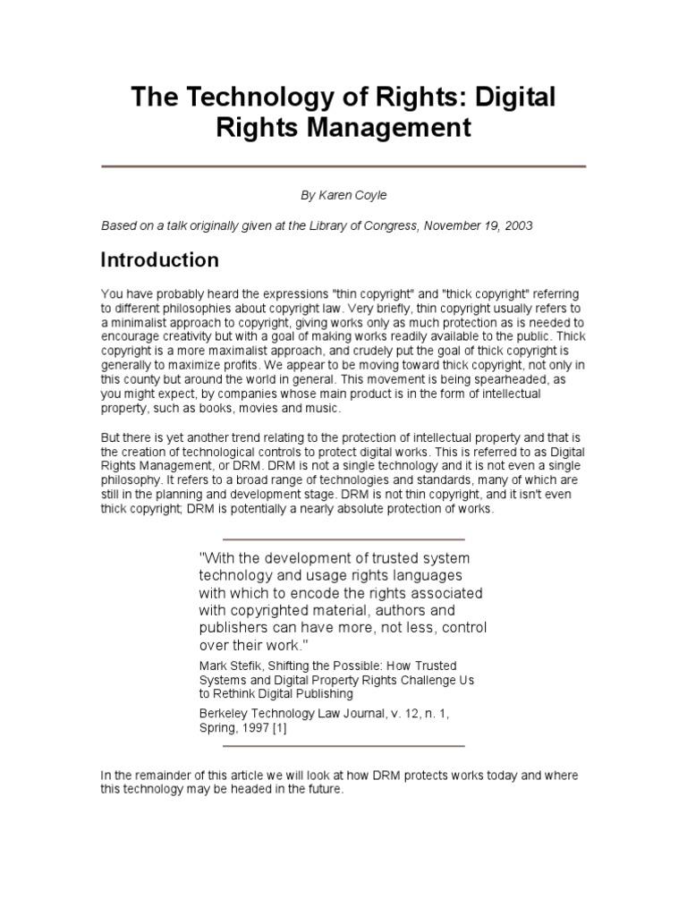 The Technology of Rights: Digital Rights Management | PDF | Digital ...