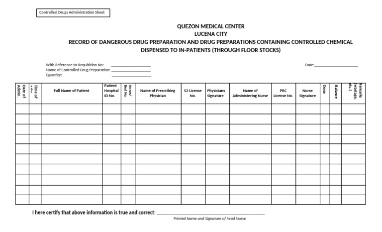 Controlled Drug Administration Record | PDF | Pharmaceutical Sciences ...