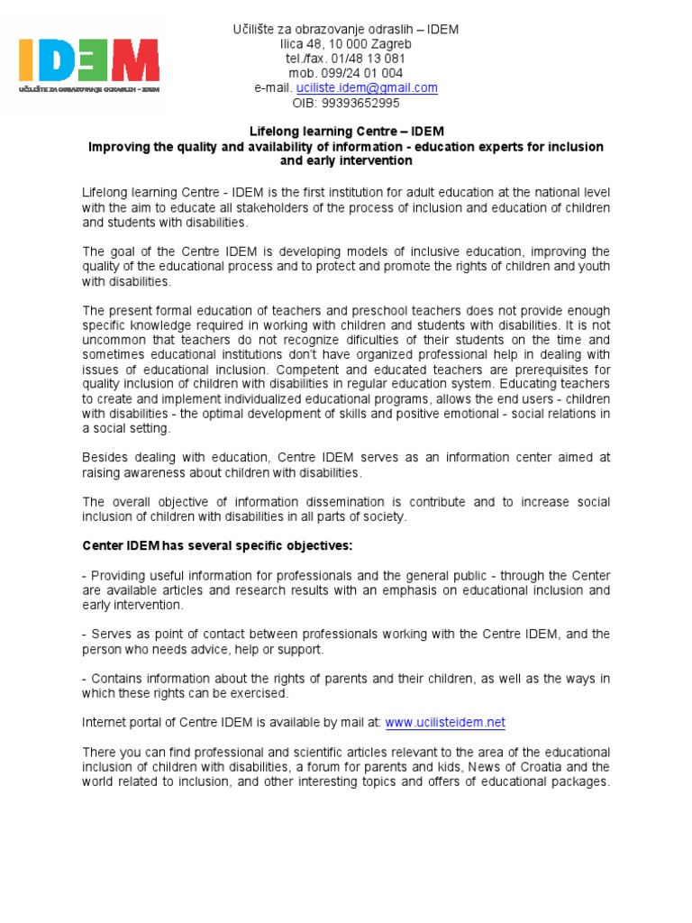 About Centre IDEM | Download Free PDF | Inclusion (Education ...