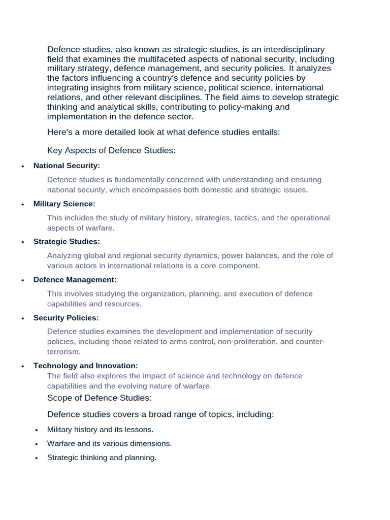 Overview of Defence Studies Field | PDF | Military | Military Science