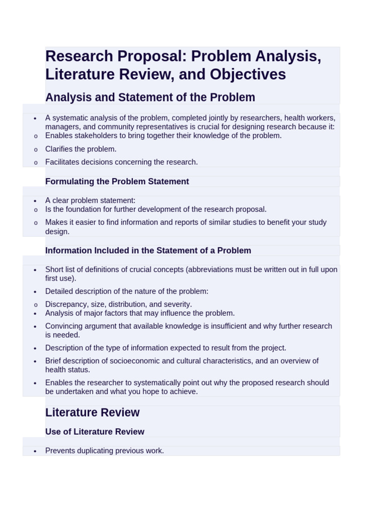 Research Proposal: Problem Analysis, Literature Review, and Objectives ...