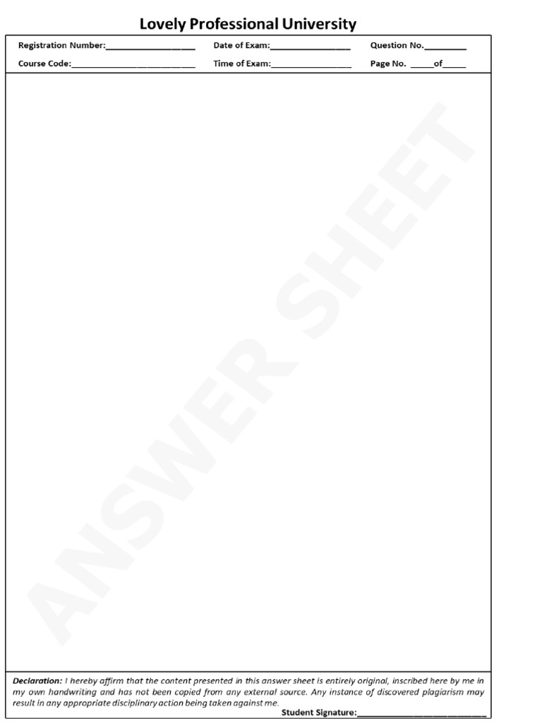 Answer Sheet For College Exams | PDF