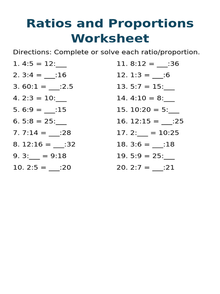 Ratios and Proportions Worksheet | PDF