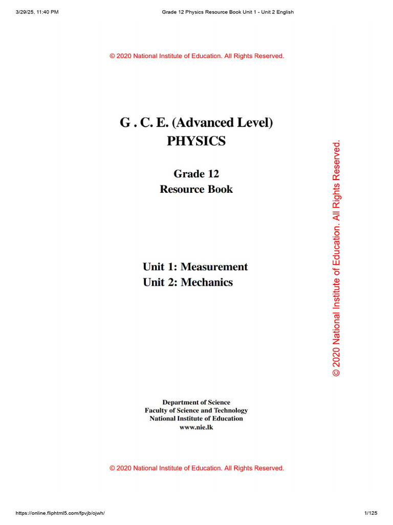 Grade 12 Physics Resource Book Units 1-2 | PDF