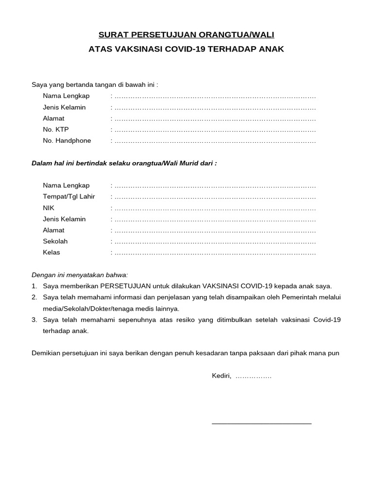 Surat Persetujuan Vaksin Covid-19 | PDF