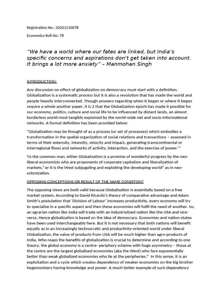 GE Assignment Globalization | PDF | Globalization | Democracy