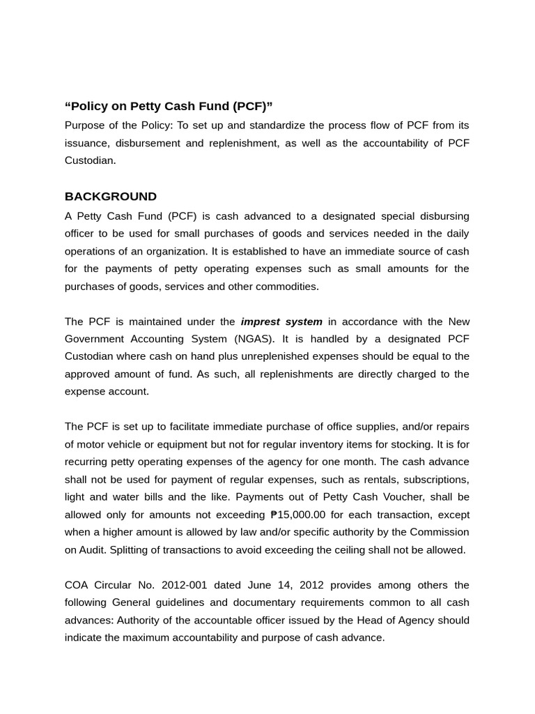 Petty Cash Fund Policy Guidelines | PDF | Taxes | Credit Card