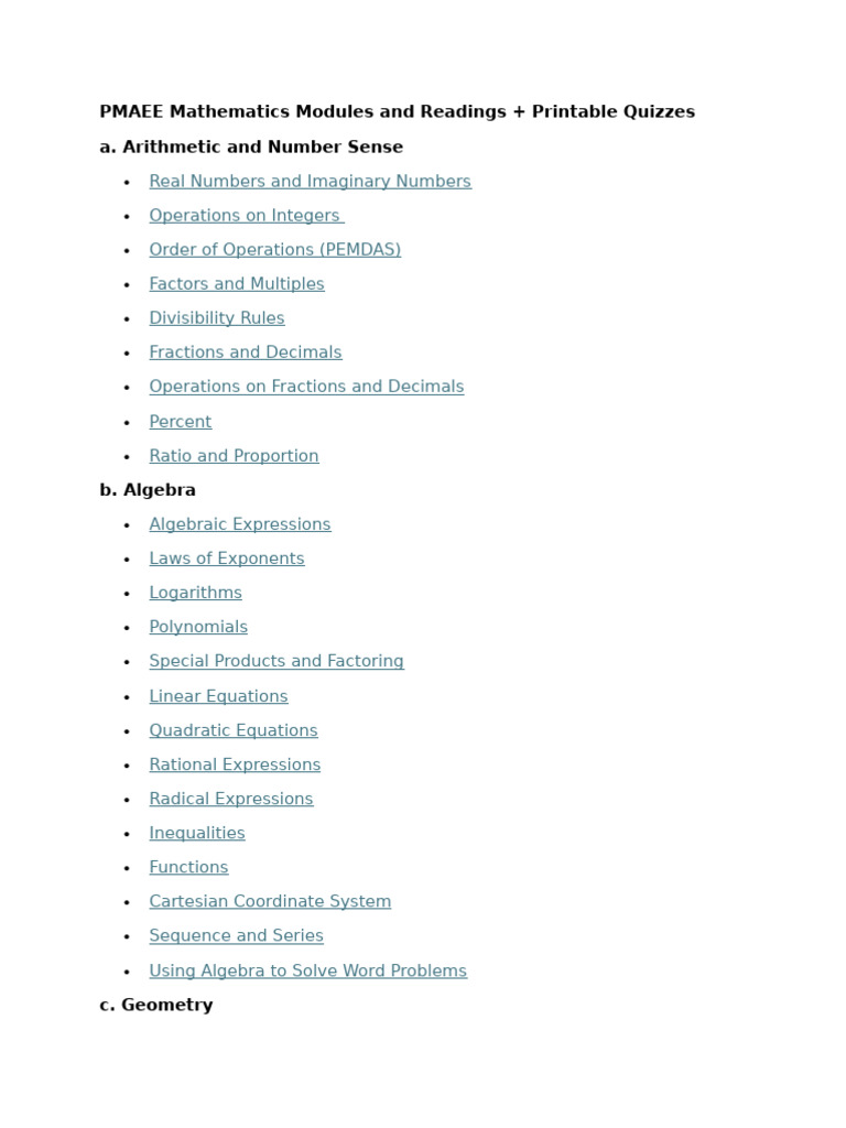 PMAEE Mathematics Modules and Readings | PDF | Algebra | Equations