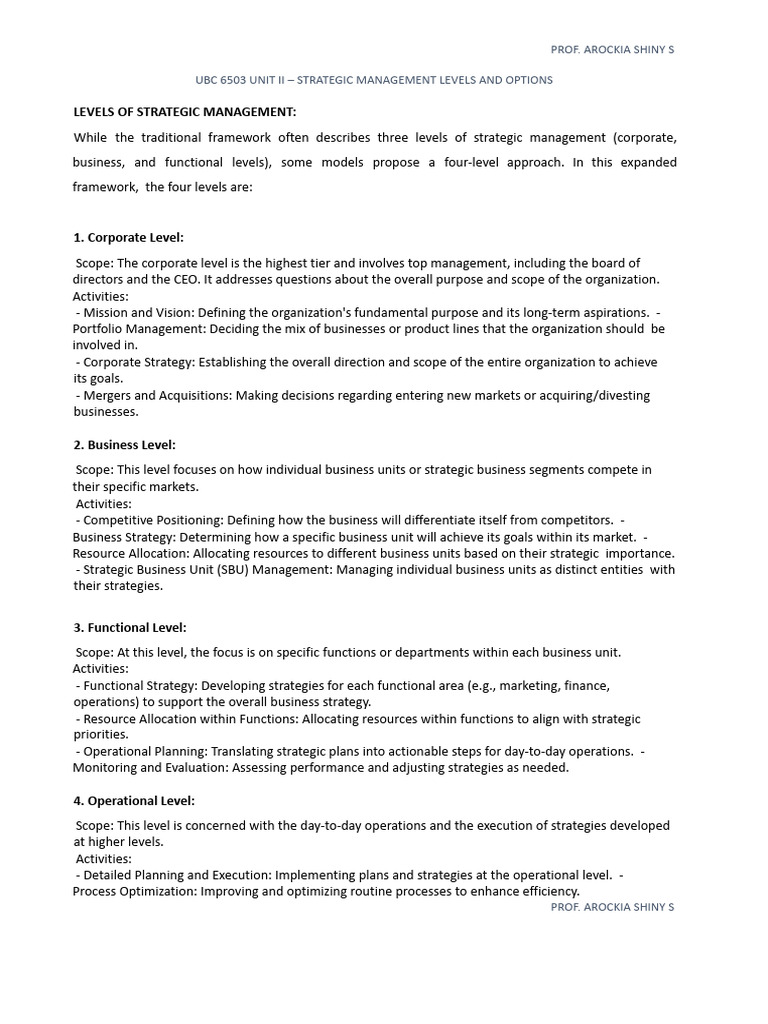 Strategic Management Levels Explained | PDF | Strategic Management ...