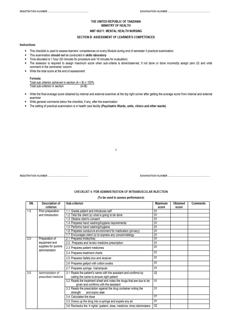 Checklist 4 - Intramuscular Injection | PDF | Injection (Medicine ...
