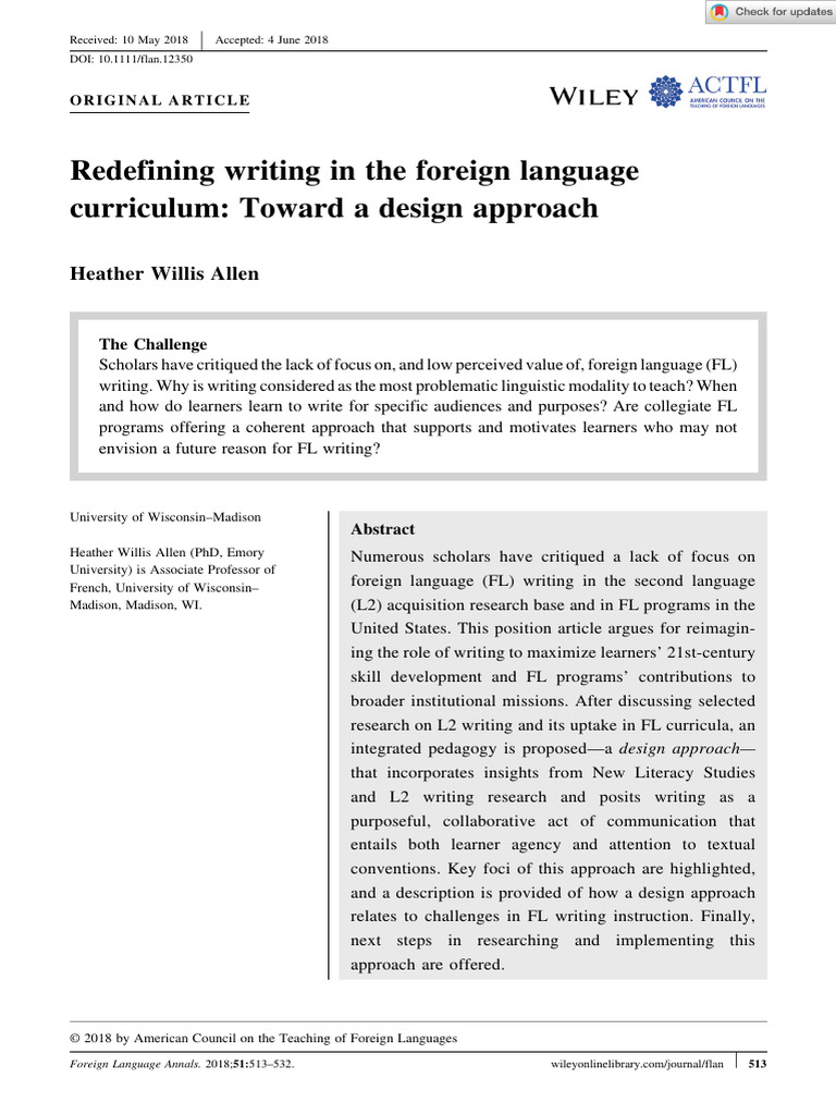 Redefining Writing in The Foreign Language Curriculum | PDF | Learning ...
