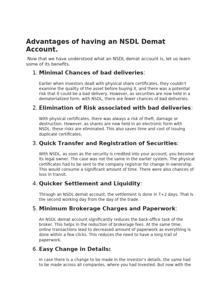 Advantages of CDSL & NSDL | PDF | Securities (Finance) | Settlement (Finance)
