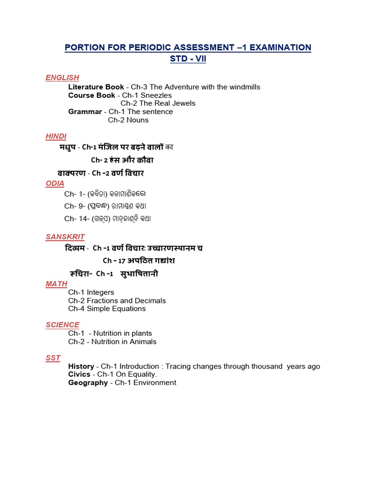 Portion For Periodic Assessment - 1 Examination-1 | PDF