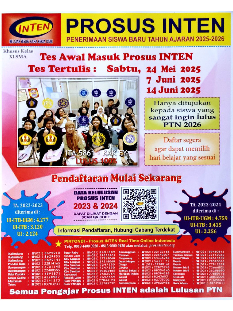 Brosur Bimbel Prosus Inten - Penerimaan Siswa - I Baru TA 2025 - 2026 | PDF