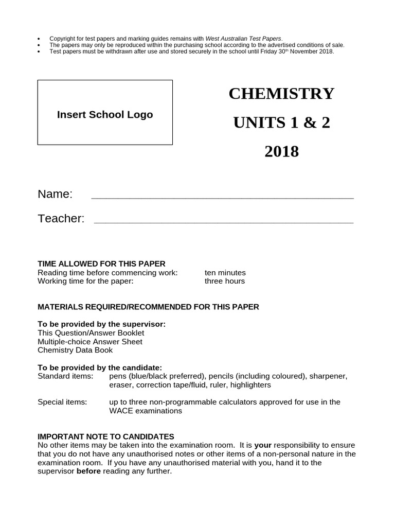 2018 Chemistry Units 1 2 Exam | PDF | Atomic Absorption Spectroscopy ...