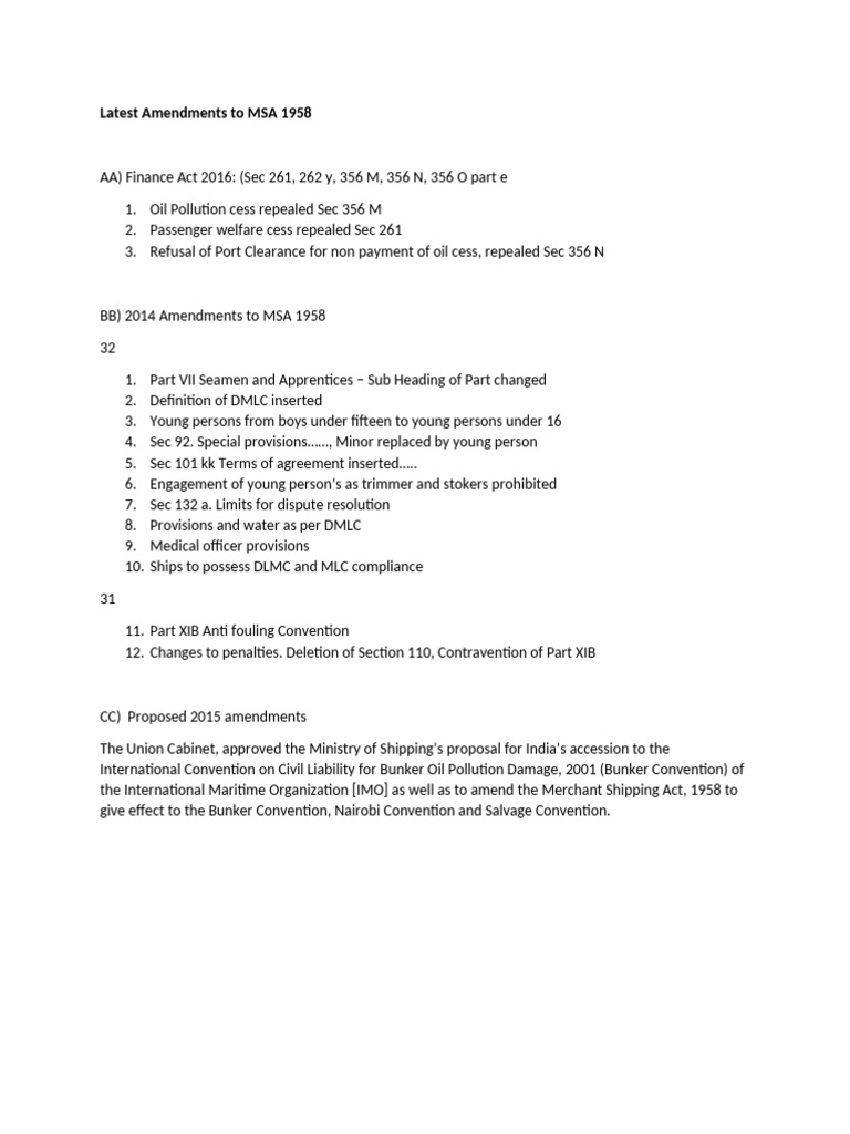 Updates to Merchant Shipping Act 1958 | PDF
