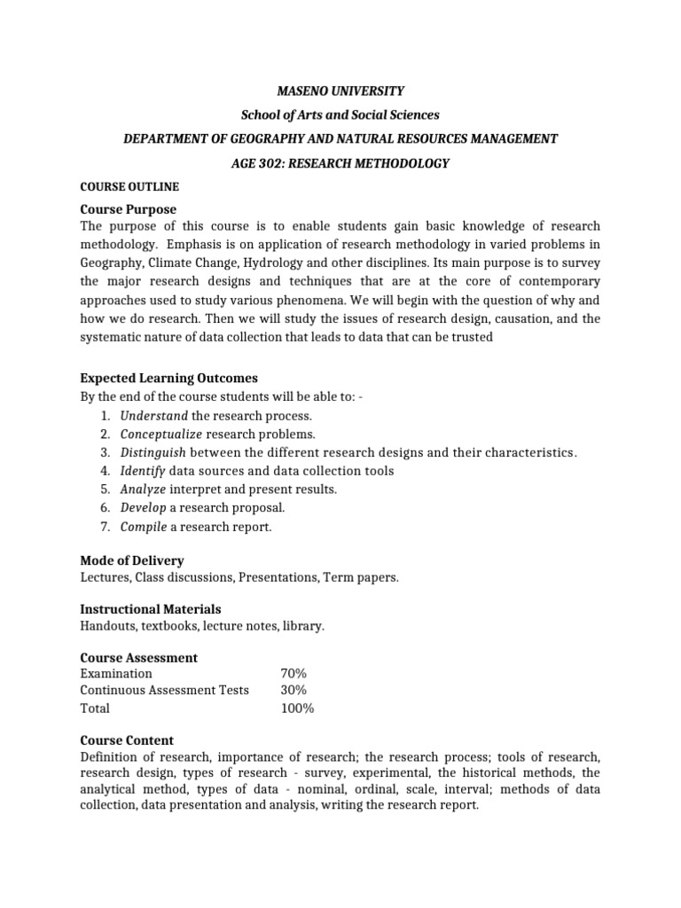 Research Methodology Course Outline | PDF | Methodology | Data