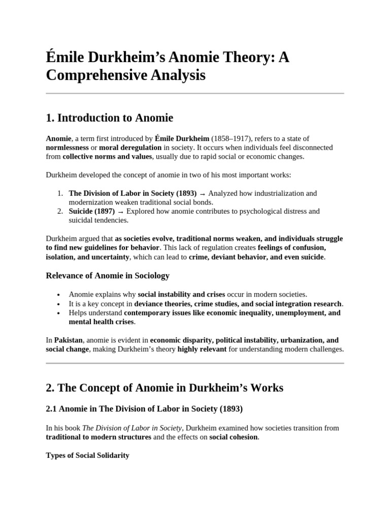 Emile Durkheim Anomie Theory | PDF | Émile Durkheim | Sociological Theories