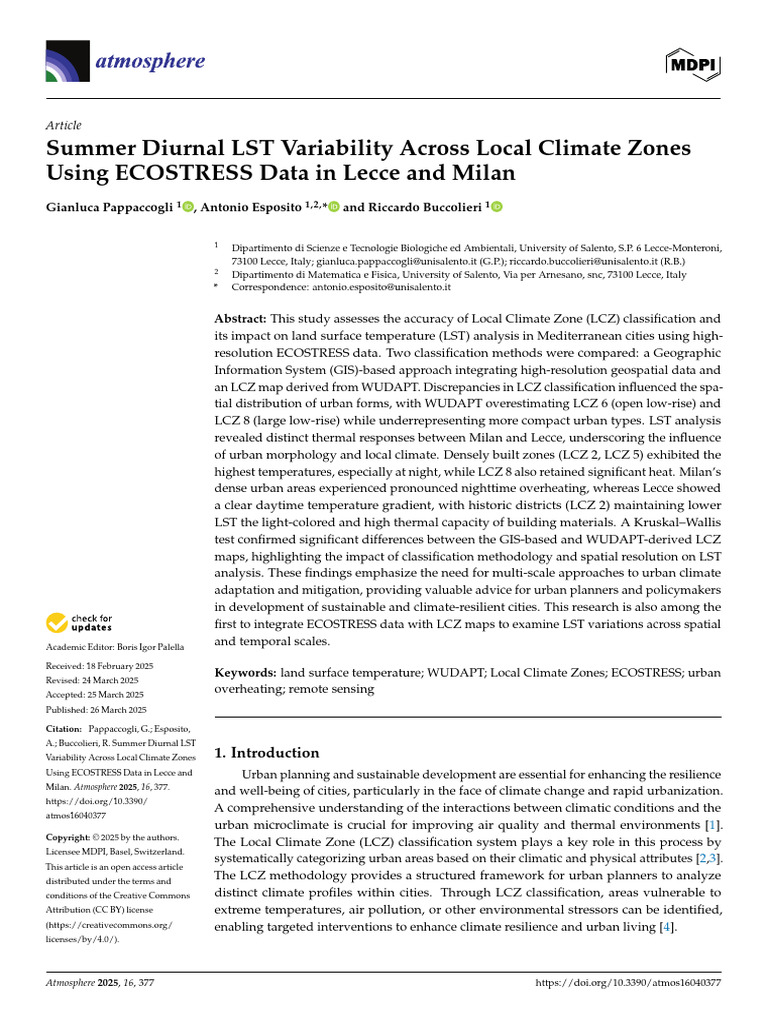 Summer Diurnal LST Variability Across Local Climate Zones Using ...