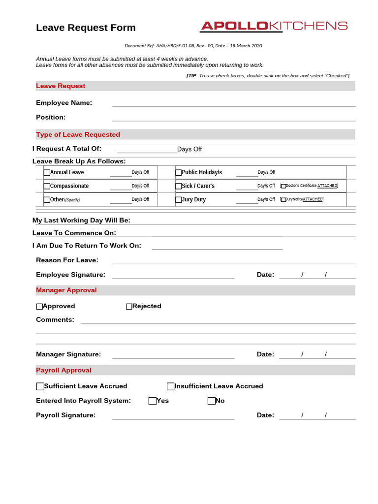 Leave Request Form Template F-01-08 | PDF