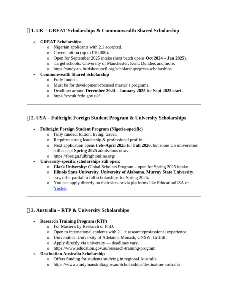 Scholarships for International Students 2025 | PDF | Recruitment