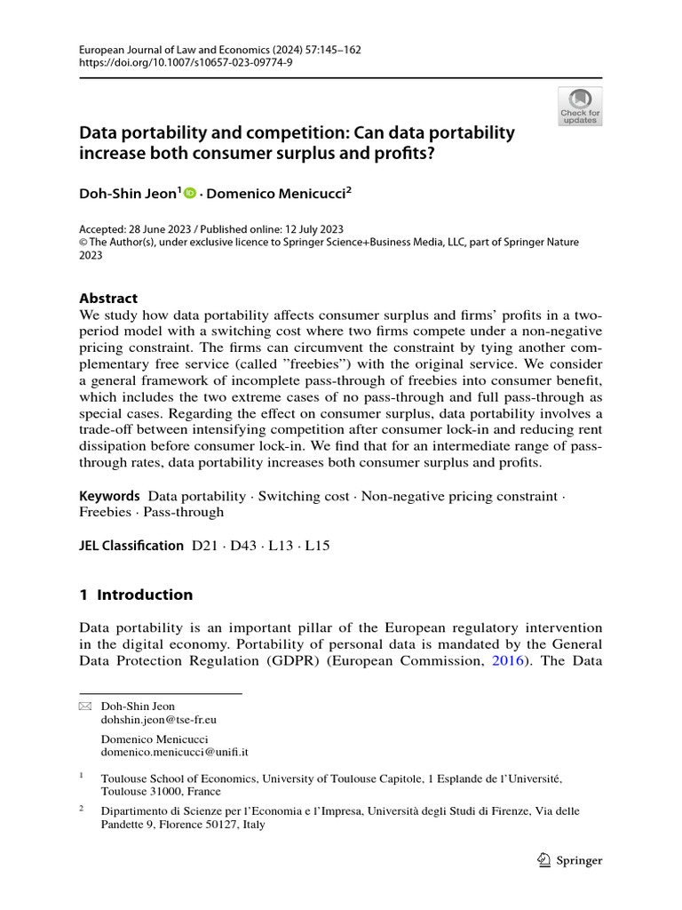 Data Portability's Impact on Surplus and Profits | PDF | Profit ...