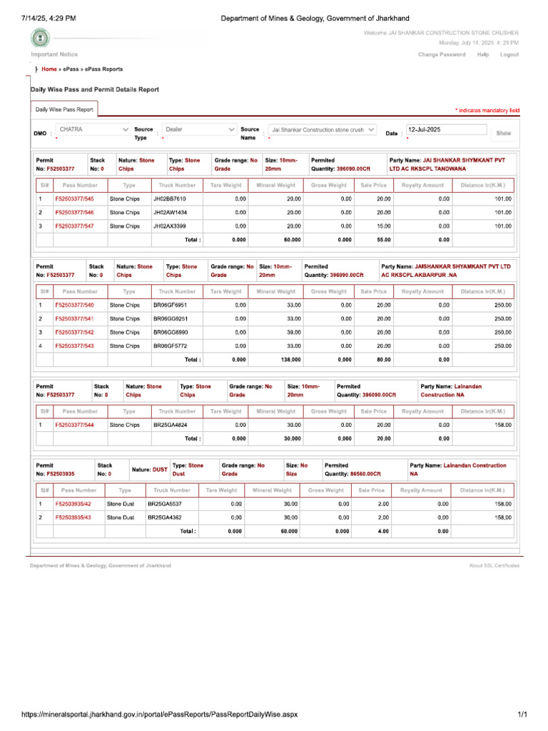 12 07 2025 Challan Sales | PDF