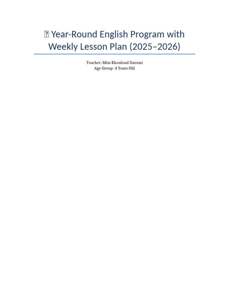 Year Round English Lesson Plan 2025 2026 Khouloud | PDF