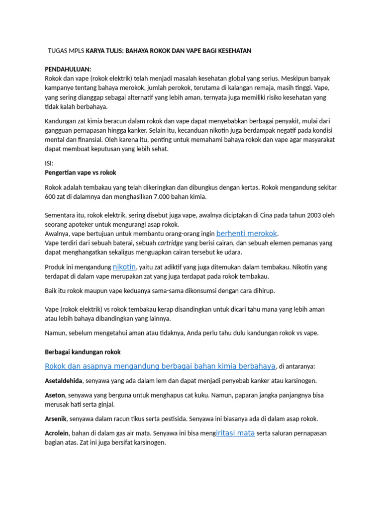 Tugas Mpls Karya Tulis Tema Bahaya Rokok Dan Vape | PDF