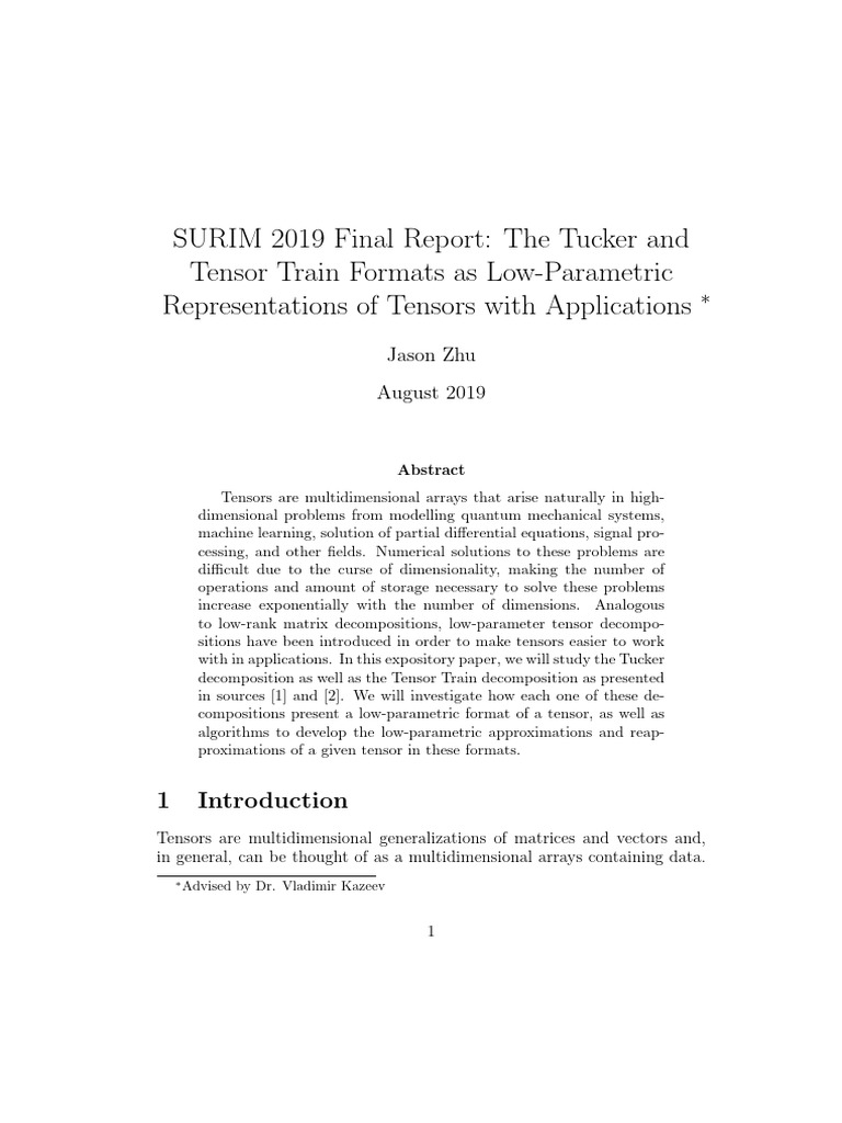 Jason Zhu - The Tucker Train Formats As Low-Parametric Representation of Tensors With ...
