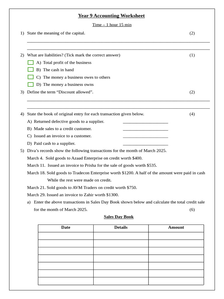 Worksheet Yr9 | PDF | Debits And Credits | Financial Economics