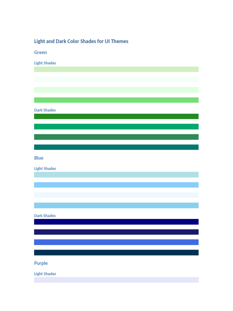 UI Color Shades: Light & Dark Themes | PDF