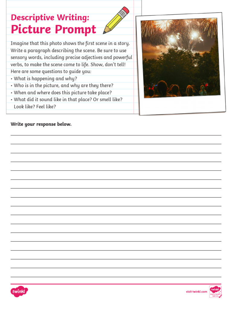 Creative Writing: Fireworks Description Prompt | PDF