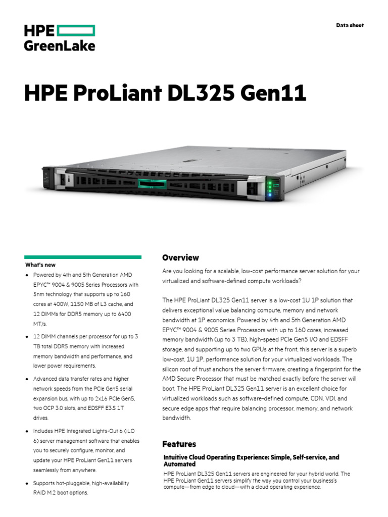 HPE ProLiant DL325 Gen11 Data sheet-PSN1014689141USEN | PDF | Computing | Computer Engineering