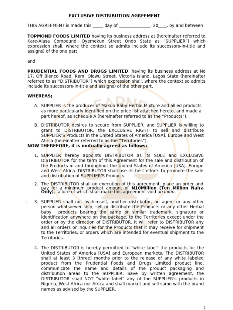 Exclusive Distribution Agreement | PDF | Arbitration | Bankruptcy