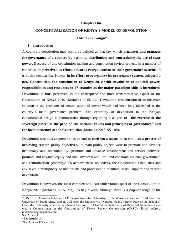 CONCEPTUALIZING KENYA MODEL OF DEVOLUTION DR - Kangu (2) - 1 | PDF | Federalism | Governance