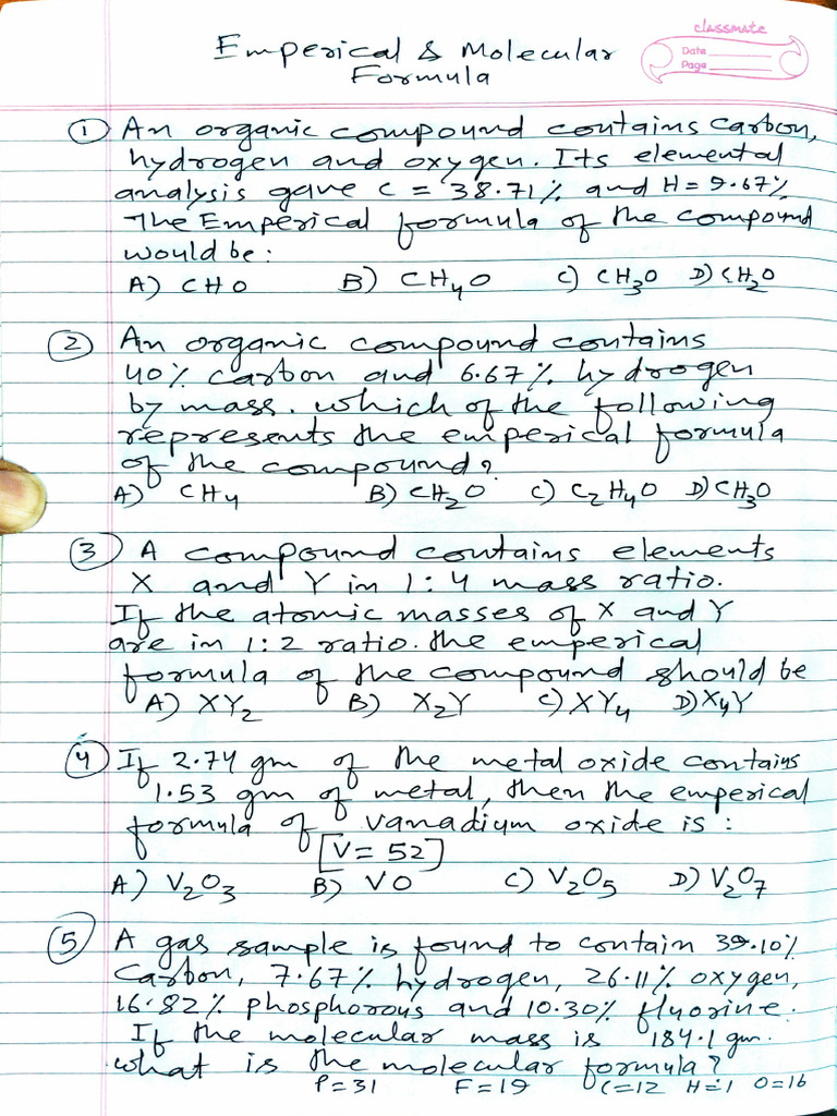 Empirical and Molecular Formula With Answers | PDF